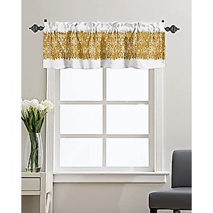 WARM TOUR Curtain Valance for Windows Gold Block Line White Back Kitchen Valances Rod Pocket Short Curtains,Modern Abstract Art Window Treatment Panel for Living Room Bathroom Bedroom 60x18in