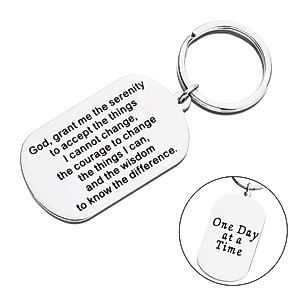 Fleure Esme Encouragement Gifts Keychain For Men Women Serenity Prayer Dog Tag Sobriety Addiction Recovery AA Gifts Inspirational Gifts For Him Her Birthday Religious Jewelry Key chain
