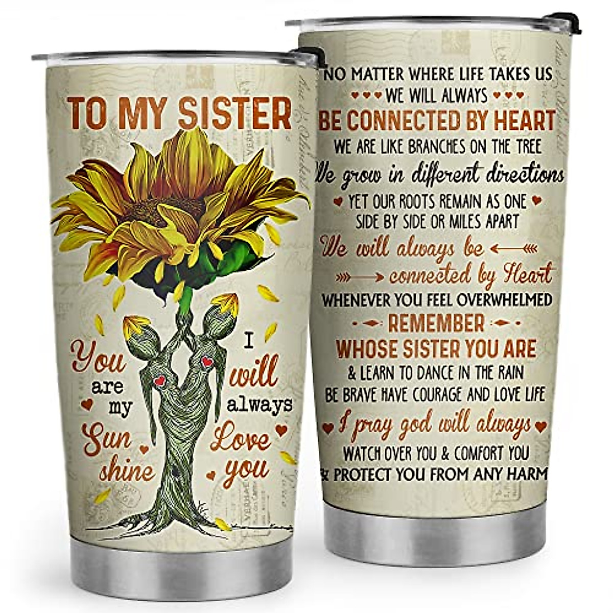 Sister Sunshine 20oz Stainless Steel Tumbler - Sisters Gifts from Sister - Birthday Gifts for Sister, Sister Christmas Gifts, Valentines Day Gifts for Sister