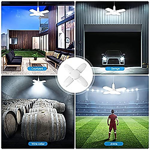 Tycolit LED Super bright 60W transformable ceiling light fixture with 4 adjustable panels Folding Garage Light white E26/E27 holder Suitable for garages, workshops, basements balconies Recyclable