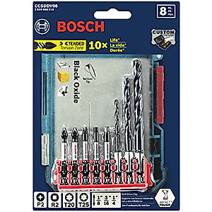 BOSCH CCSDDV08 8-Piece Assorted Set Impact Tough Black Oxide Drill Bits and 2 in. Phillips, Square, and Torx Power Bits with Clip for Custom Case System