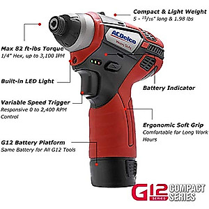 ACDelco G12 Series 3-Tool Cordless Combo 2-Speed Drill/Driver+ Impact Driver + Ratchet Wrench, 2-battery, ARW1208-K10
