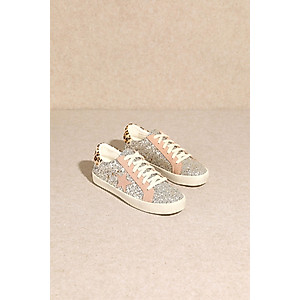 Mi.iM Skylar Rubber Sole Lace-up Glitter Suede Leather Star Sneakers (8, Light Gold)
