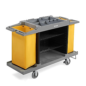 LEADZM Premium Hotel & Housekeeping Cart on Wheels, 154LBS Multifunctional Commercial Cleaning Cart with Large Capacity Vingyl Bags, Comfor Grip Handles and Easy Move Casters