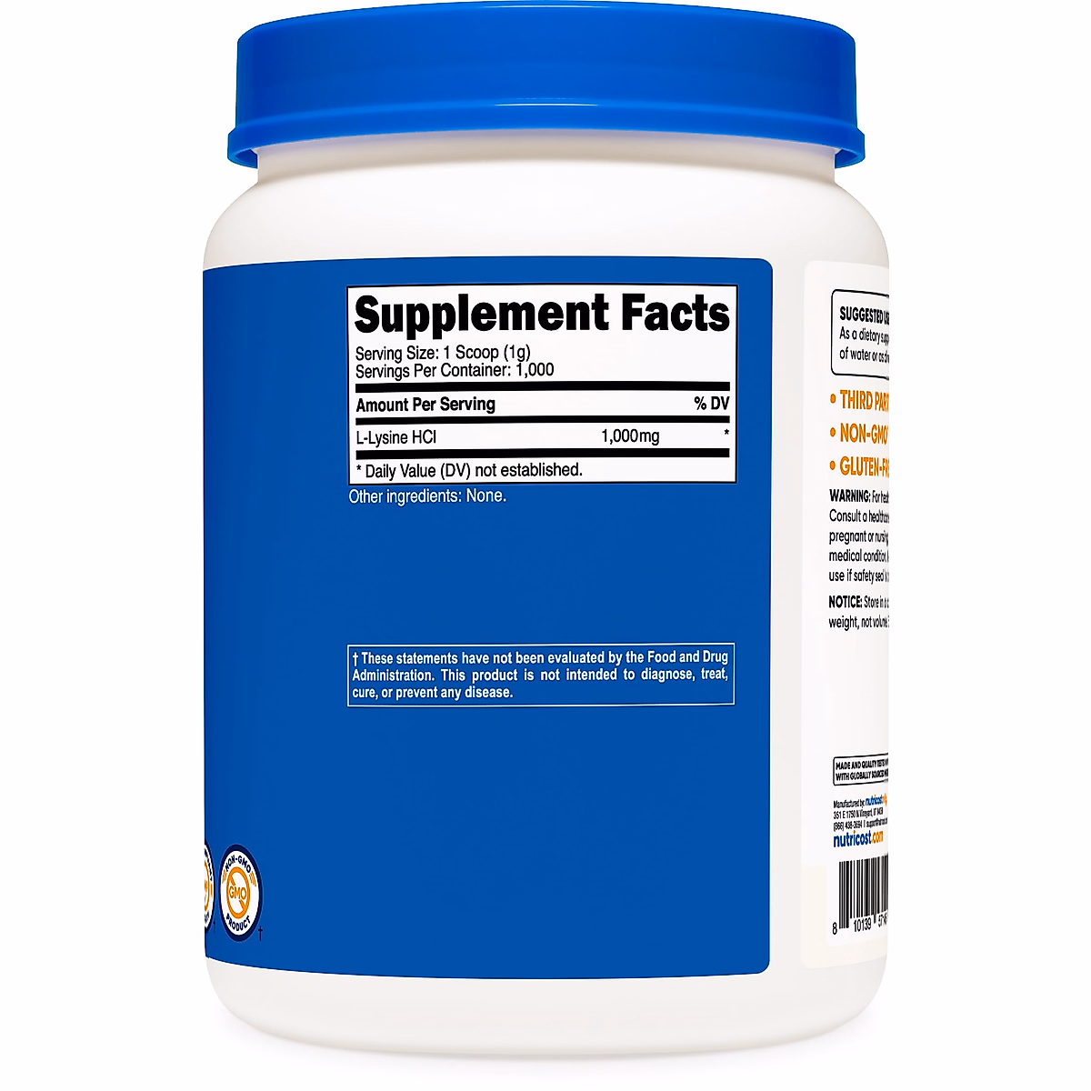 Nutricost L-Lysine Powder 1KG (2.2lbs) - Pure L-Lysine, Non-GMO, Gluten Free