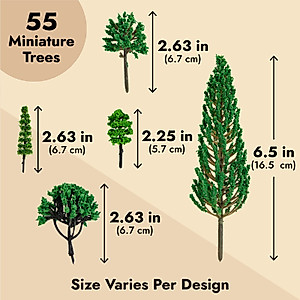 Bright Creations 55-Pieces of Miniature Model Trees for Diorama Supplies, Scenery, Landscape, DIY Projects, Arts and Crafts, Train Village, Railroads (11 Assorted Sizes/ 1-6.7 in)