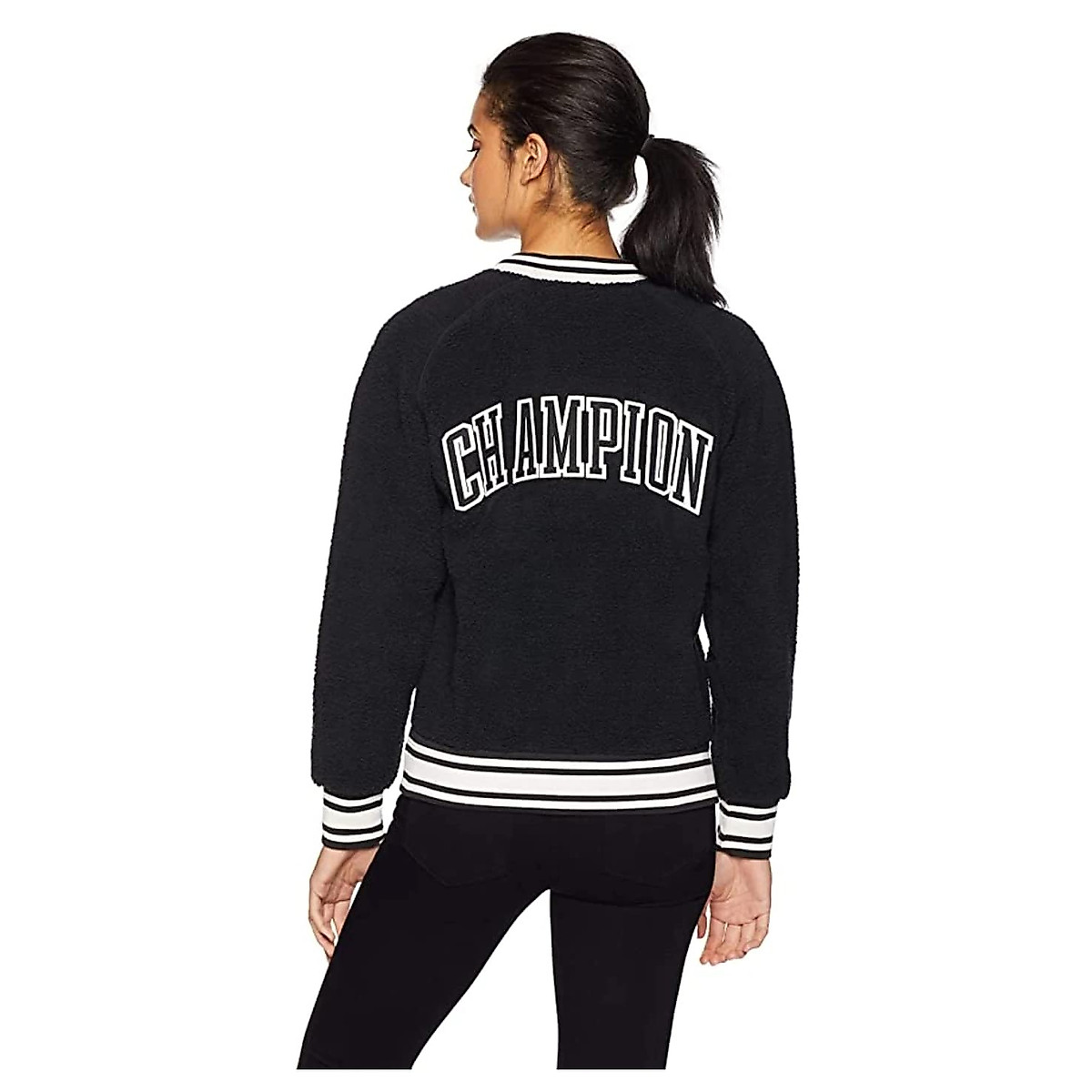 Champion Women's Sherpa Full Zip Jacket, Black, Medium