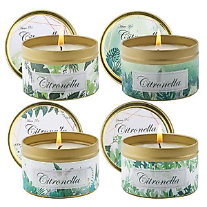 Scented Candle Set 4 Pack Citronella Candles Outdoor, 32 Oz Long Lasting Soy Wax Citronella Candles Set, Large Tin Candles with Fresh Citronella Oil for Camping Garden Patio Yard Balcony Party Indoor