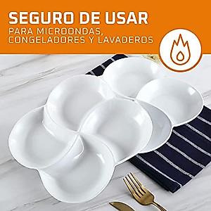 Bruntmor 8.5 inch Ceramic 4-Section Stackable Serving Tray in White, Set of 2 Appetizer, Snack, Dessert Platters | Reusable, Perfect for Dinner Party, BPA-Free, Oven and Dishwasher Safe