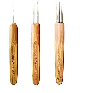 JOSDIOX Dreadlocks Crochet Hooks Tool Set,Crochet Needles for Hair Dreadlock Locks 0.75 mm Crochet Needle Steel with Bamboo Handle Good for Braid Craft (0.75 mm 1 Hook, 2 Hooks, 3 Hooks)