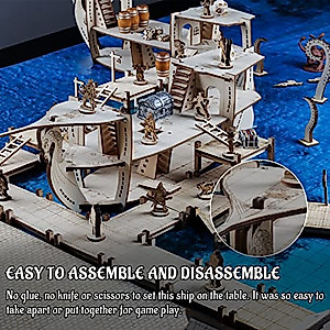 3D RPG Miniatures Ship Wood Laser Cut, 3-Level with 1" Grid Battle Terrain Map Perfect for D&D, Pathfinderor Other Tabletop Games