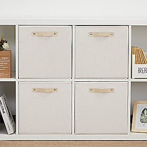Bidtakay Large Bins Square Fabric Storage Bins 13 inch Storage Cubes Shelf Baskets Collapsible Toy Storage Box Clothes Cubby Storage Bins for Closet Organizer Office Storage Home Organization (Beige)