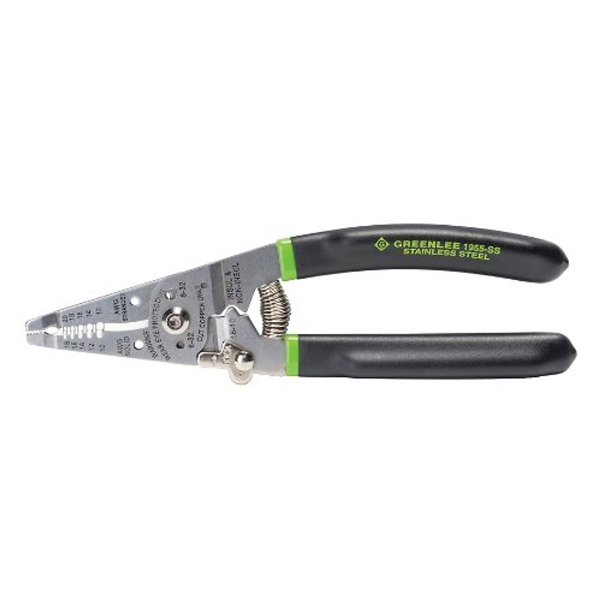 Greenlee 1955-SS Stainless Steel Wire Stripper for 10-18 AWG Solid and 12-20 AWG Stranded, Heavy-Duty Stripper, Cutter, and Crimper Tool