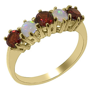 LetsBuyGold 14k Yellow Gold Natural Garnet & Opal Womens Eternity Ring - Size 10