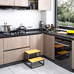 Bed Steps for High Beds for Adults with 400lb Load Capacity for Bedroom, Bathroom and Kitchen - Assembly Required(Dark Walnut)