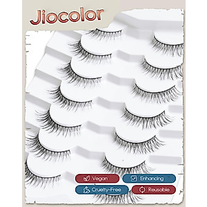 Cat Eye Lashes Natural Look Wispy Foxy Eye Lashes Pack 3D Volume Faux Mink Eyelashes C Curl Thin Band False Eyelashes 9 mm 7 Pairs S6