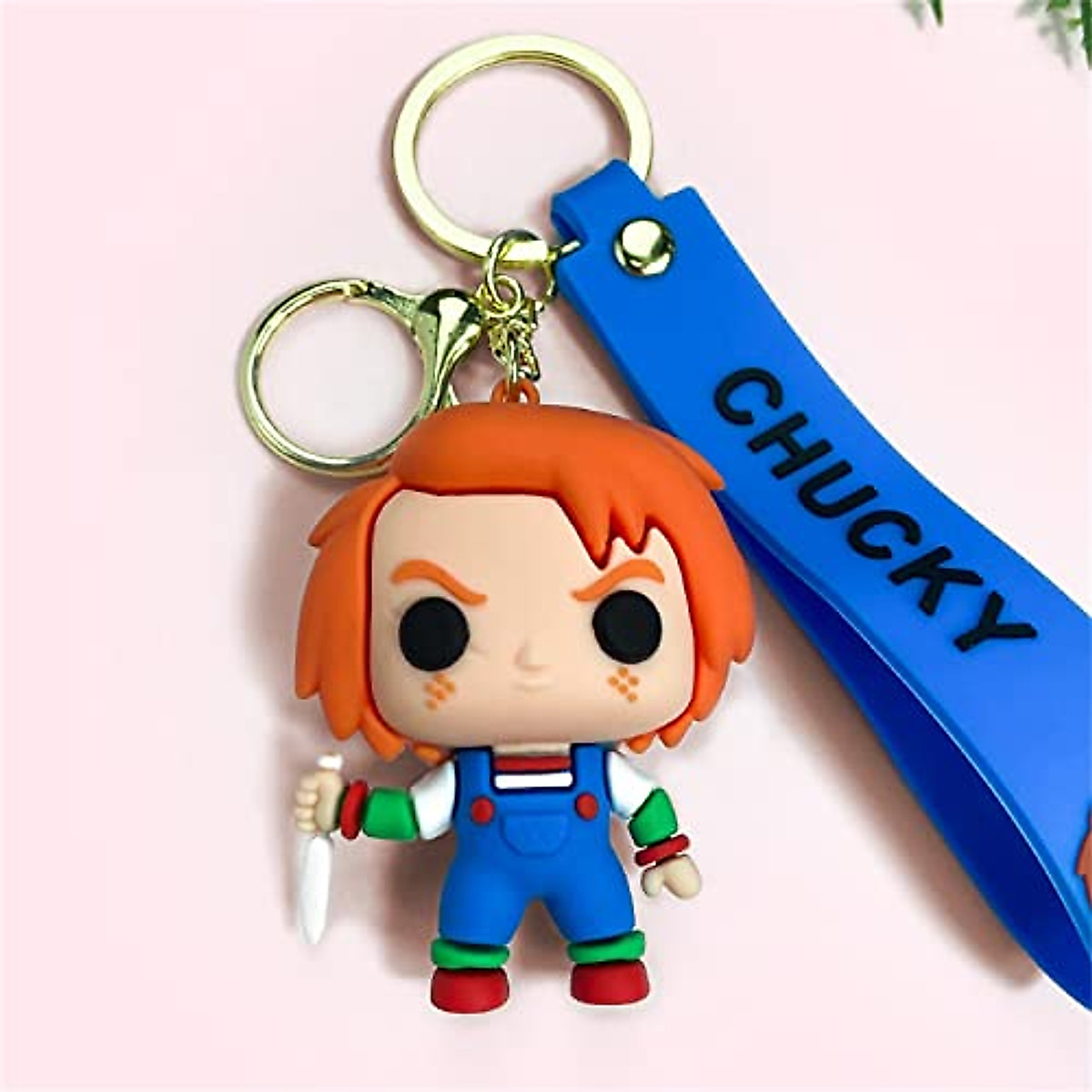ONablvd 1pc Cute Horror Cartoon Pop Car Keychain Charm Bag Decoration Charm Keychain Birthday Gifts for Women Girls Boys (C)