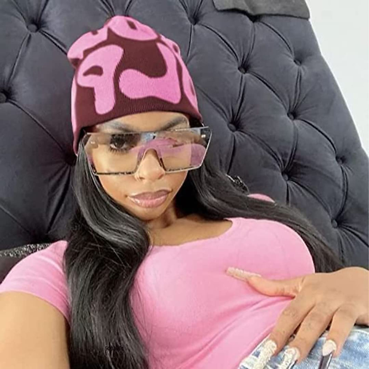 Sindlloger Women Y2k Accessories Y2k Beanie Hat Beanie Slouchy Beanie Slouchy Beanies for Women Womens Beanie (Black-B)