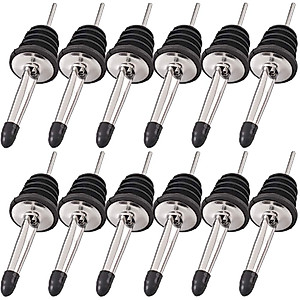 Newk Stainless Steel Pourers, 12 Pack Classic Bottle Pourers Tapered Spout with Rubber Caps, Suitable for Pours Liquor, Vinegar, Syrup or Olive Oils(12 Bottle Pourers+12 Dust Covers)