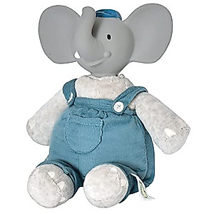 Tikiri Toys Alvin The Elephant Plush Toy with Organic Natural Rubber Head, Ages 6 Months & Up
