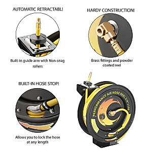 Heavy Duty Retractable 100-Foot Air Compressor Hose and Reel by Pentagon Tools