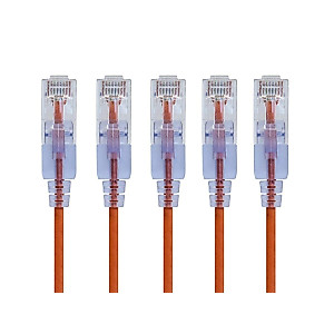 Monoprice SlimRun Cat6A Ethernet Patch Cable - Network Internet Cord - RJ45, Stranded, UTP, Pure Bare Copper Wire, 30AWG, 2 Feet, Orange, 5-Pack
