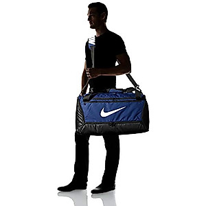 Nike Brasilia Training Medium Duffle Bag, Durable Bag for Women & Men with Adjustable Strap, Midnight Navy/Black/White