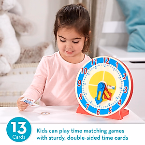 Melissa & Doug Turn & Tell Wooden Clock - Educational Toy With 12+ Reversible Time Cards , Red