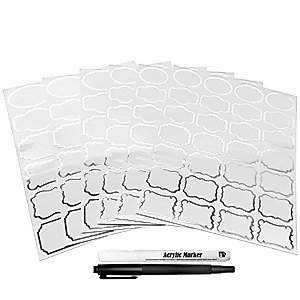 Kitchen Pantry Food Containers Clear Labels with Silver Border, 138 Waterproof Removable Write-on Sticker Labels Tags to Organize Spice Jars Condiment Flour Sugar Canisters Storage Bins,Free 2 Markers