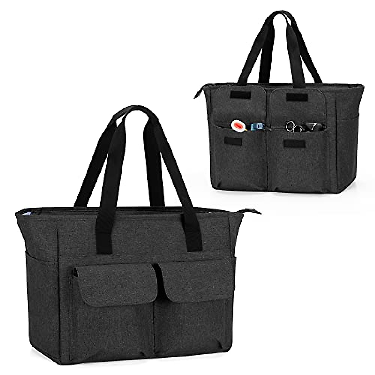 CURMIO Home Health Nurse Tote Bag, Medical Supplies Bag for Work with Padded Laptop Sleeve and Multiple Pockets for Nursing Students, Doctors, Black