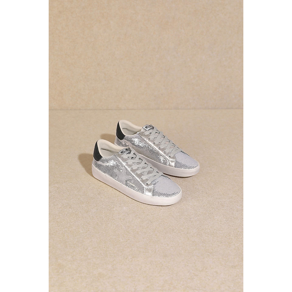 Mi.iM Brady Rubber Sole Lace-up Rhinestone Glitter Leather Suede Star Sneakers (8.5, Silver)