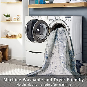 vivorug Washable Rug, Ultra Soft - 4' Round Rug, Non Slip Abstract Rug Foldable, Stain Resistant Rugs for Living Room Bedroom, Modern Fuzzy Rug (Grey/Navy, 4 Round)