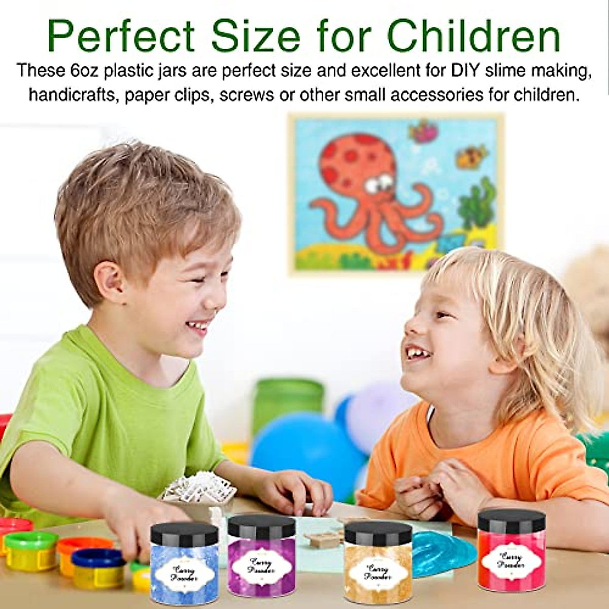 PeacePeo Plastic Jars with Lids, 48Pcs 6OZ Slime Containers with Screw On Lids Clear Round Plastic Storage Jars Refillable Container Jars Plastic for Travel Storage Home Kitchen Food