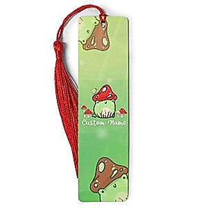 Personalized Bookmark, Customized Mushroom Frog Bookmarks with Name, Gifts for Book Lovers, Animal Frogs Lover, Women Men On Birthday Christmas, Custom Metal Markers Ruler Ornament, Multicolor