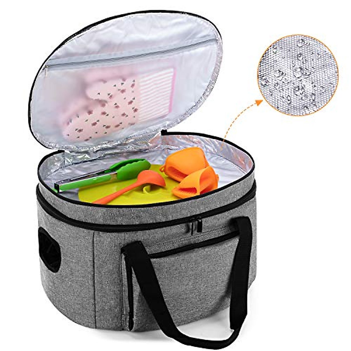 Luxja Double Layers Slow Cooker Bag (with a Bottom Pad and Lid Fasten Straps), Insulated Slow Cooker Carrier Fits for Most 6-8 Quart Oval Slow Cooker, Gray (Bag Only)
