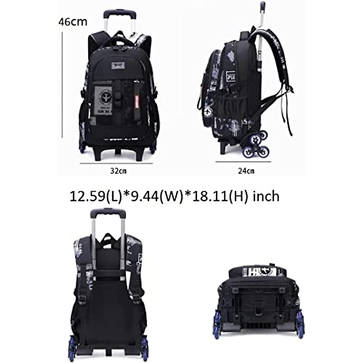 Rolling Backpack for Boys Kids Bookbag with Wheels for School Trolley School Bag