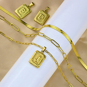 JoycuFF Dainty Layered Initial Necklaces for Women, 18K Gold Plated Paperclip Chain Necklace Simple Cute Letter Pendant Initial A Choker Necklace Gold Layered Necklaces for Women