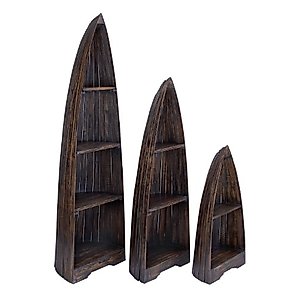 Deco 79 Wood Boat 6 Shelf Shelving Unit, Set of 3 77", 57", 37"H, Brown