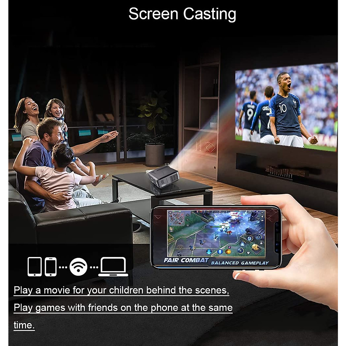 5000 Lumens Projector,1080p Native Projector with WiFi and Bluetooth, Home Theater Projector with HDMI USB VGA AV, Projection Size 50"-200", Compatible with Smartphone Tablets Game Consoles TV Stick