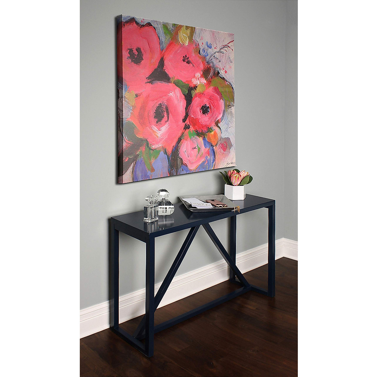 Kate and Laurel Kaya Two-Toned Wood Console Table, White Top with Walnut Brown Base