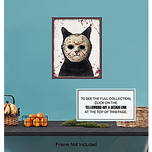 Cat Yellowbird Art & Design Wall Art - Friday the 13th Wall Art - Cute Cat Decor for Men - Funny Cat Gift for Men - Man cave Wall Art - Scary Halloween Wall Art - Black cat Horror Poster 8x10 UNFRAMED