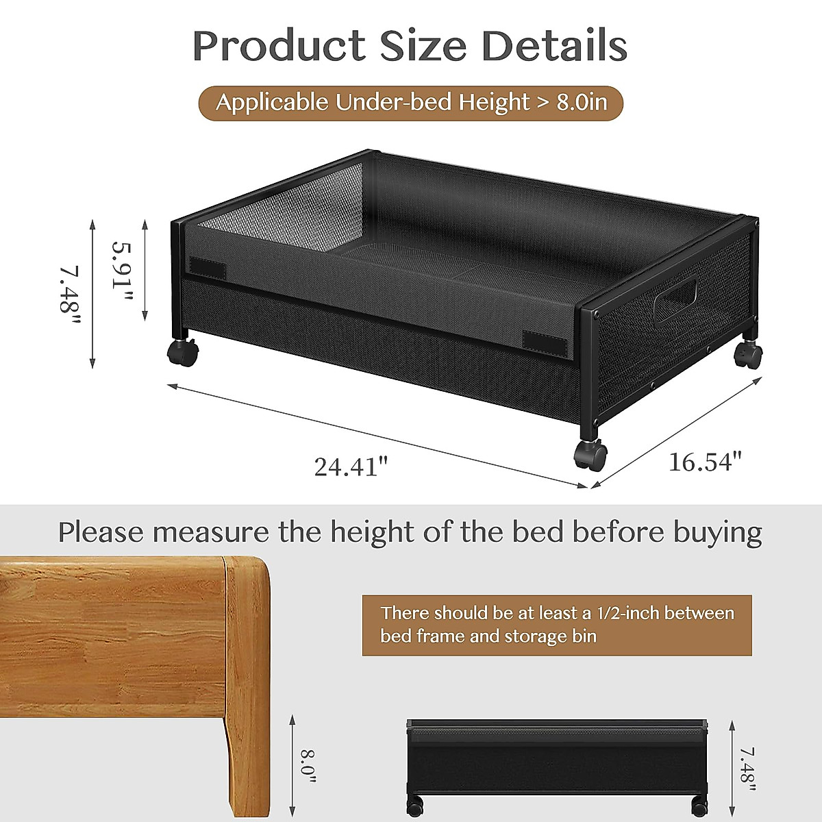 Futego Under Bed Storage with Wheels,2 Pack Under bed Storage Containers with Clear Lids,Rolling Underbed Organizer Drawer Bins with Sturdy Handles for Bedroom Closet Clothes Shoes Toys Books Blankets