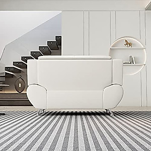 Container Furniture Direct Michael Modern Faux Leather Upholstered Stainless Steel Legs Living Room Loveseat, Milky White