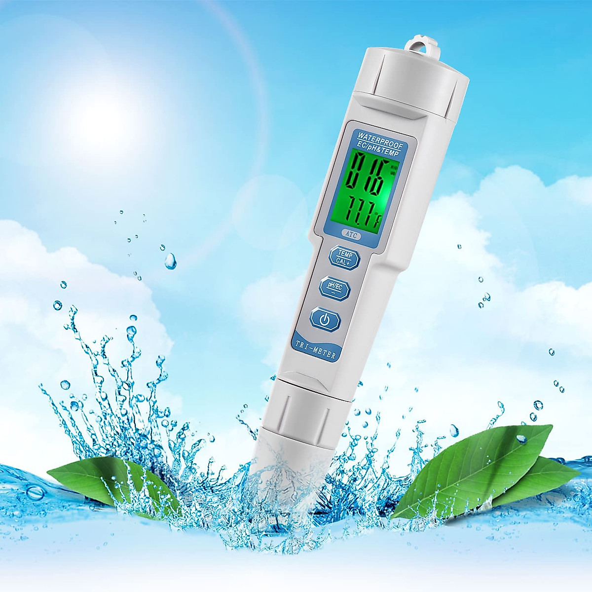 BUZHI pH & EC & Temp Meter, New Professional 3 in 1 Multi-Parameter Water Quality Tester Monitor Portable Pen Type pH & EC & Temp Meter Acidometer Water Quality Analysis Device