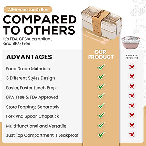 TARLINI Kids Bento Box | Leakproof Lunch Containers | Cute Lunch Boxes for Kids With Utensils, Chopsticks & Dividers | Bento Boxes for Adults, Dishwasher & Microwave Safe Japanese Bento