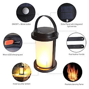 AURAXY LED Rechargeable Decorative Solar Outdoor Flame Flickering Lantern IP54 Waterproof Hanging Outside Battery Powered Decorations Lanterns Use for Porch Backyard Garden Table Patio Deck,etc(1PACK)