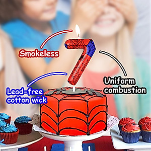 Red Blue Spider 5th Birthday Number Candles, Number 5 Candle Cake Topper Decorations for Spider Cartoon Themed Parties, 5th Birthday Cake Candles for Boys Girls Kids Party Supplies