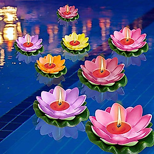 12 Pieces Lotus Floating Lanterns Floating Candles Light Artificial Floating Colorful Lotus with Real Candles Pool Lights Float for Garden Weddings Home Pool Decor(4 Inch)