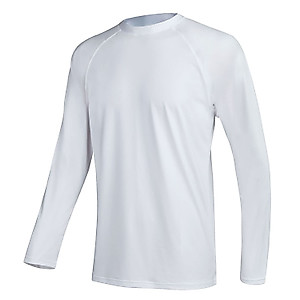 Men's Swim Shirts Rashguard Sun Shirt UPF 50+ UV Sun Protection Outdoor Long Sleeve T-Shirt Swimwear White L