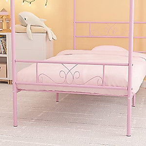 Weehom Metal Canopy Bed Frame Platform Bed 4 Posters Sturdy Steel Mattress Foundation with Headboard and Footboard Box Spring Replacement Easy DIY Assembly Twin,Pink